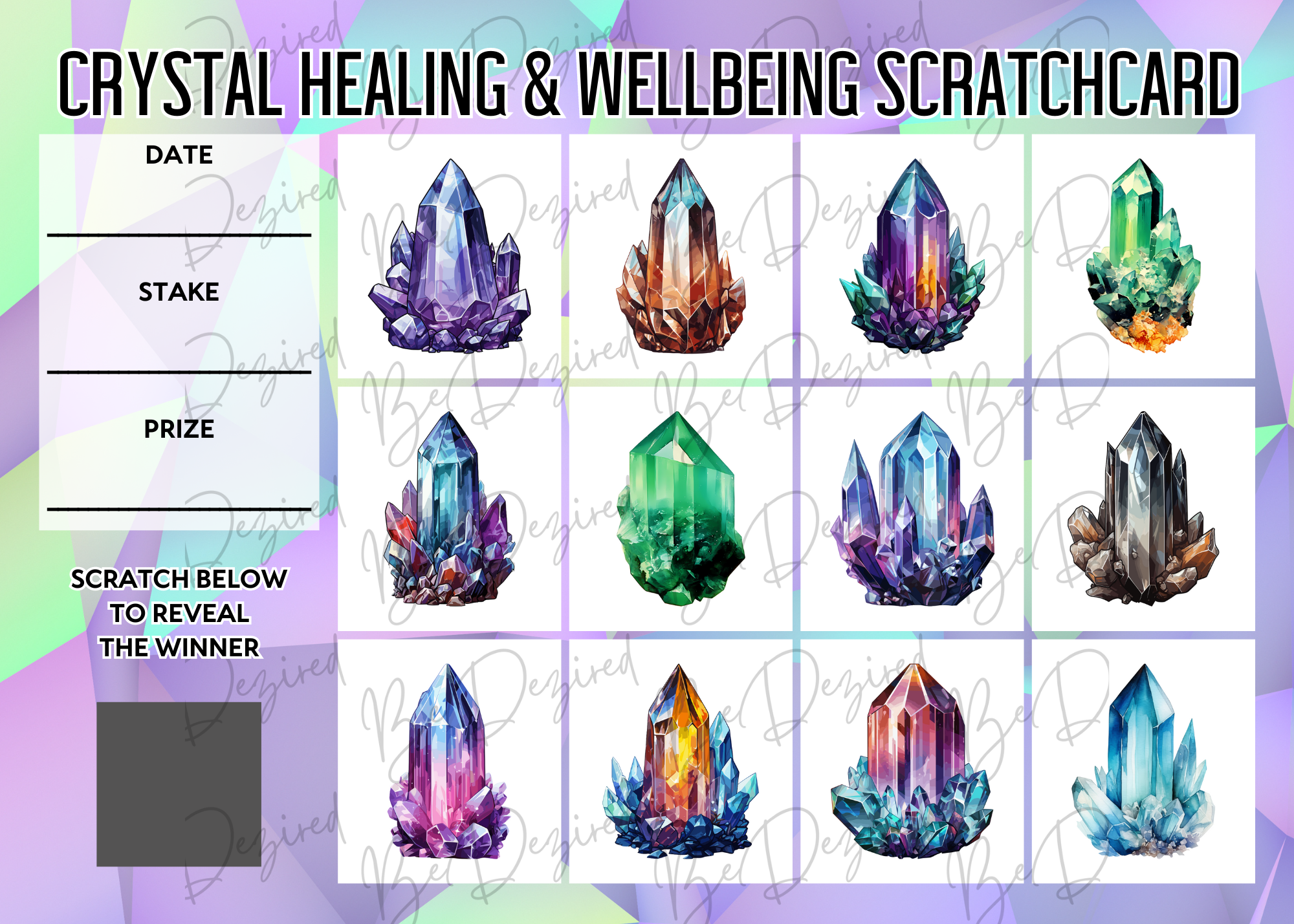 Crystals Wellbeing & Reiki Healing Fund Raising Scratch Card – BeDezired