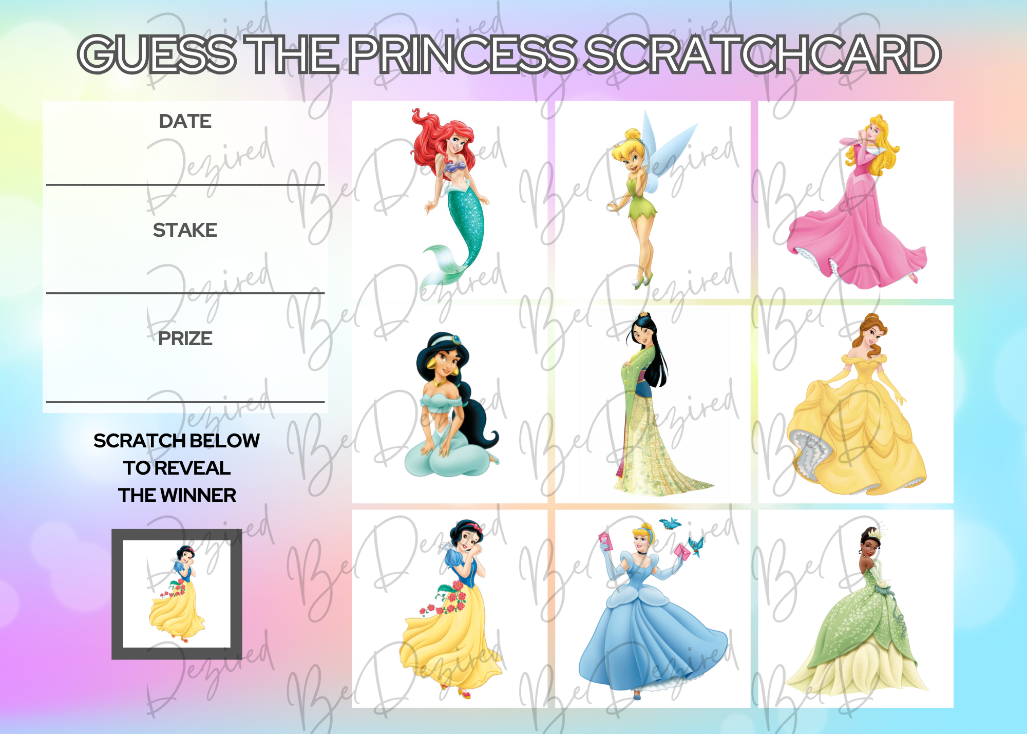 Disney Princess 1-9 Fundraising Raffle Game Scratch off Cards – BeDezired