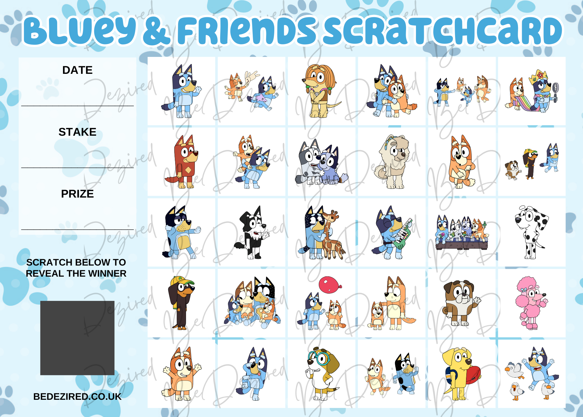 Bluey & Friends 1-30 Fund Raising Scratch Card – BeDezired