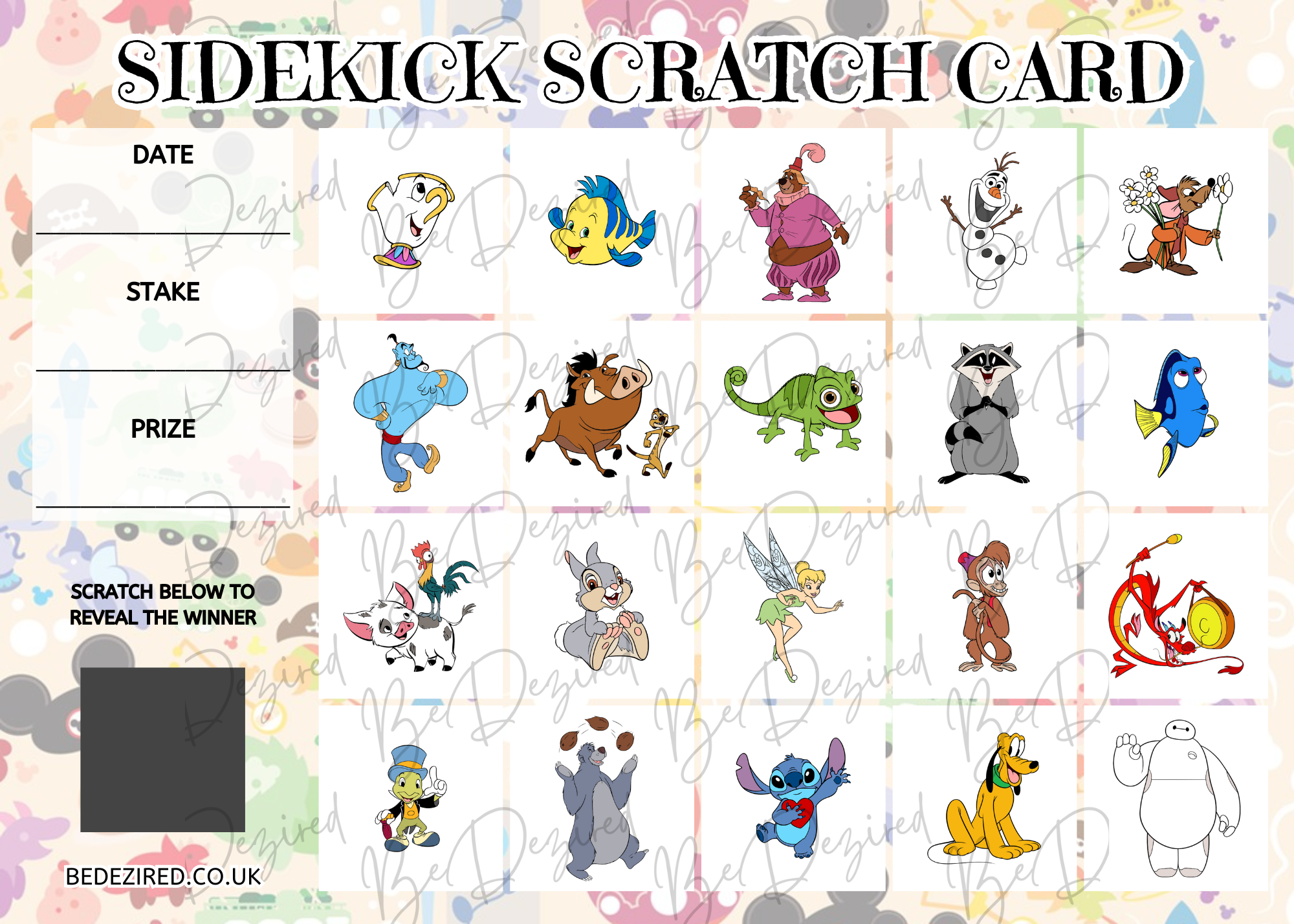 Disney Sidekick Fund Raising Scratch Card – BeDezired